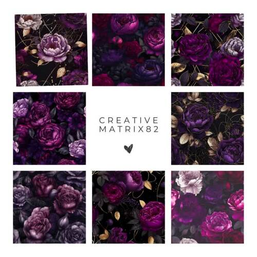 Watercolor Purple Black Roses Digital Paper, Gothic Peony Backgrounds ...