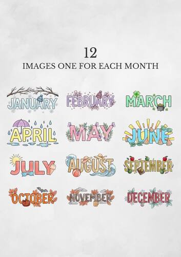 Months of the Year Clipart | Seasonal & Holiday-Themed Illustration for ...