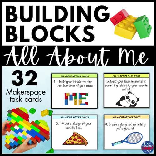 All About Me Makerspace Building Block Task Cards Engineering Back to ...