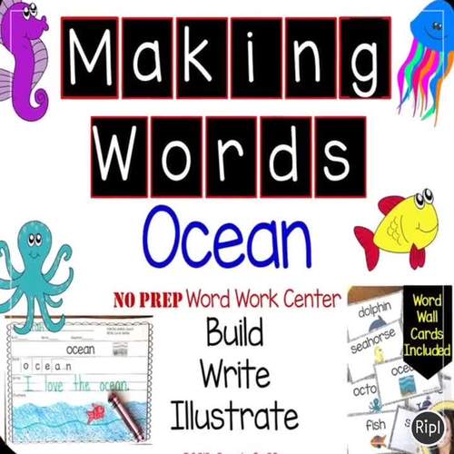 Making words Ocean Animal Writing Center by Little Learning Corner