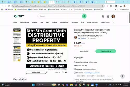 Distributive Property Bundle (3 Levels) | Simplify Expressions | Self ...