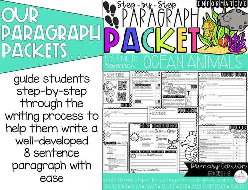 Research Ocean Animals Paragraph Packet | Informational Paragraph Writing