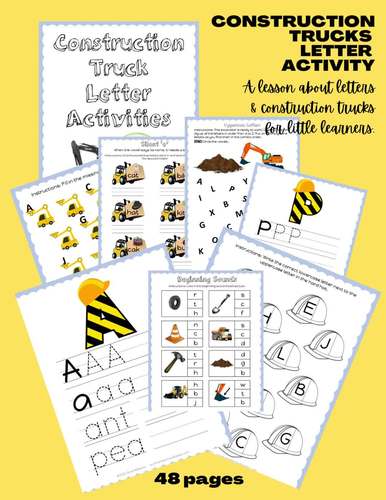 Construction Truck Letters Lesson by Our Homeschool Table | TPT