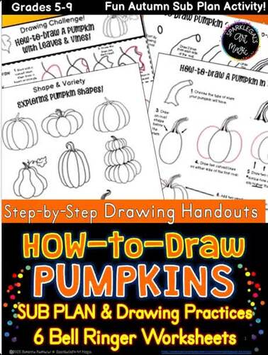 Draw Pumpkins Worksheets Middle School Art Sub Plan-Bellringer Autumn ...