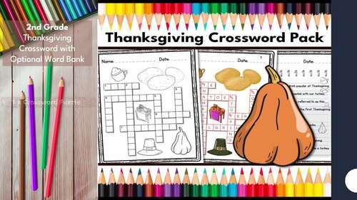 2nd Grade Thanksgiving Crossword and Coloring Activity Pack for Second ...