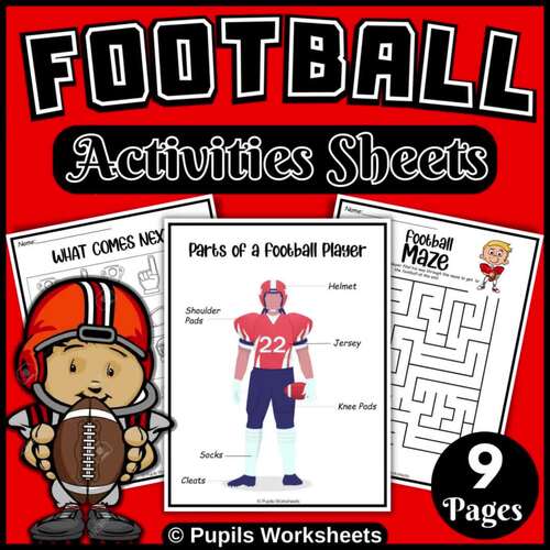 American Football Literacy Kindergarten Activities by Pupil's Worksheets