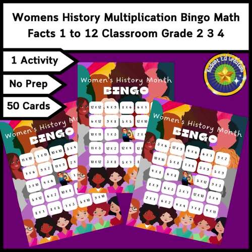 Womens History Multiplication Bingo Math Facts 1 to 12 Classroom Grade ...