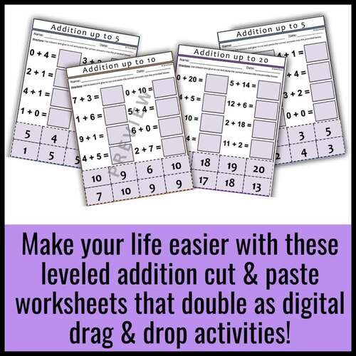 Addition Cut and Paste Worksheets Addition up to 20 Worksheets ...