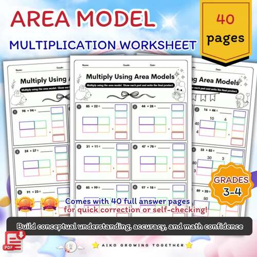 Area Model Multiplication Bundle | 2-Digit × 2-Digit for Grades 3–4 | L1-2