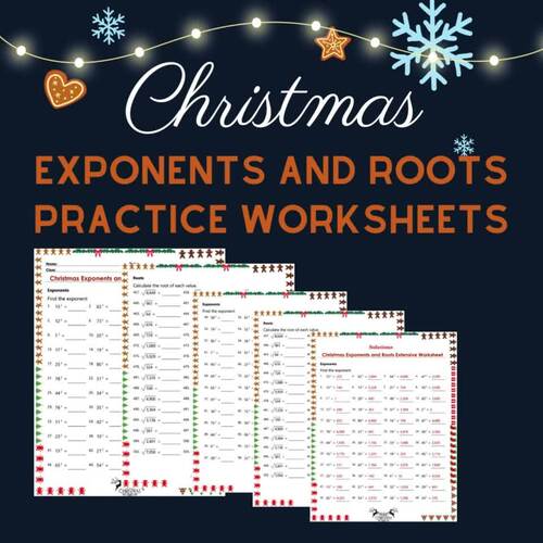 Christmas Exponents and Roots Unit Math Activities Practice Worksheets ...