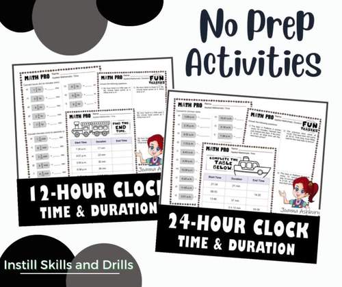 12 and 24 Hour Clock Conversions and Elapsed Time Word Problems Worksheets
