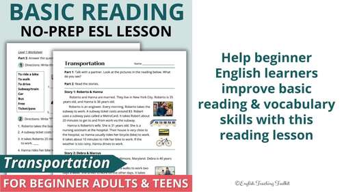 Beginner Adult ESL Short Story Reading Lesson Plan & Worksheets ...