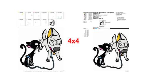Bolt and Mittens cartoon characters embroidery designs - Instant Download