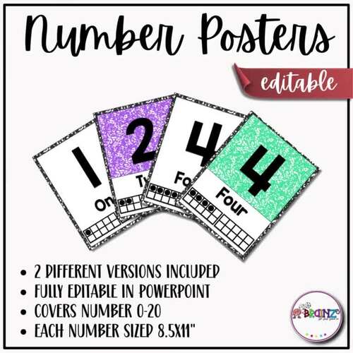 Composition Notebook Pastel Number Posters | Editable Ten Frame ...