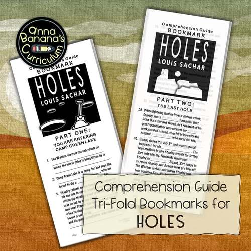 HOLES Comprehension Guide Tri-Fold Bookmarks by Anna Banana's Curriculum