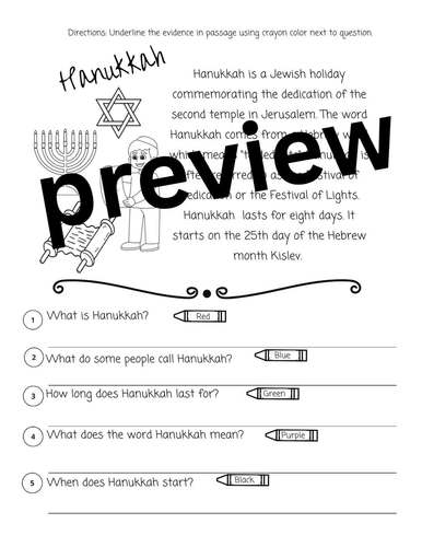 Hanukkah Comprehension and Finding Text Evidence Worksheet | Holiday ...