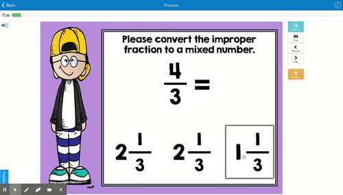 Converting Improper Fractions to Mixed Numbers Boom Cards - Self Correcting