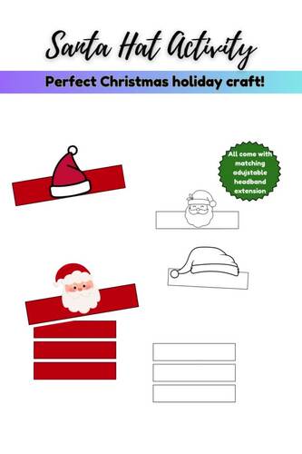Santa Hat Craft for Kids BUNDLE- Printable Holiday Christmas Activity ...