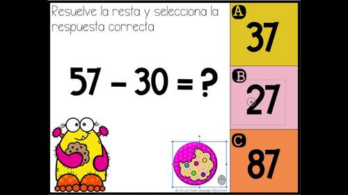 Restas sin reagrupar Números al 99 DIGITAL en español Subtraction ...
