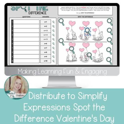 Distribute to Simplify Expressions Digital Self-Checking Valentine's Day