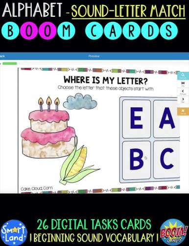 Alphabet_Sound and Letter Match_Boom Cards™ | Distance learning | TpT