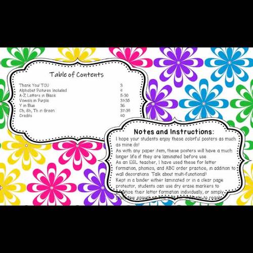 Alphabet Letter Formation Wall Cards: Bright Flowers by Teach Travel Learn