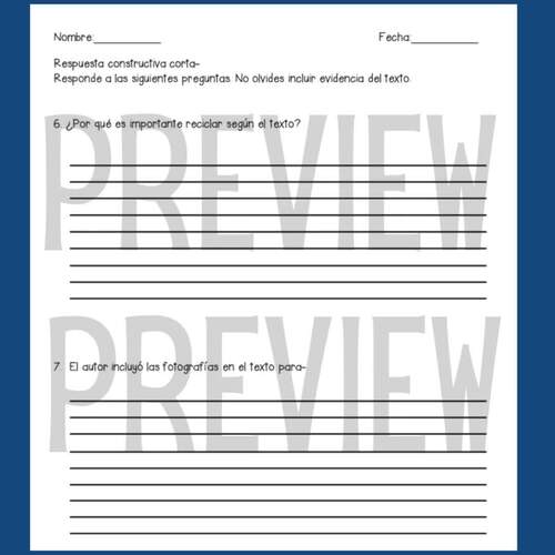 Spanish Reading Comprehension- Texto Informativo- Reciclar | TPT