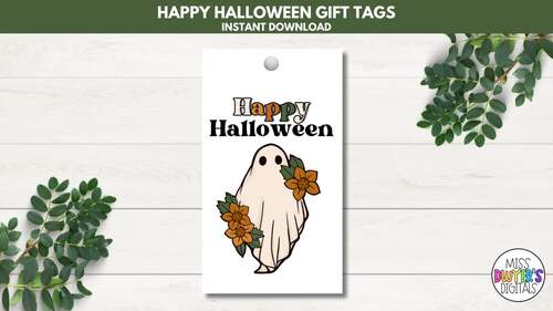 Retro Happy Halloween Gift Tag | Halloween School Favor Tag | TPT