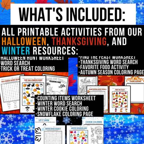 Fall & Winter Activities Bundle → No Prep / Printable Worksheets