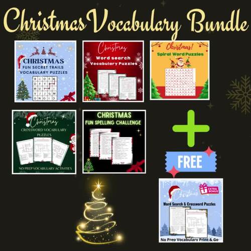No Prep Christmas Vocabulary and Spelling Bundle Puzzles + Free Bonus ...