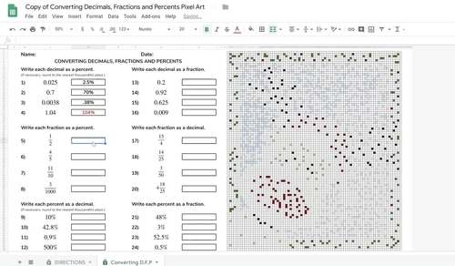 CHRISTMAS Converting Fractions Decimals Percents Math Digital Pixel Art ...