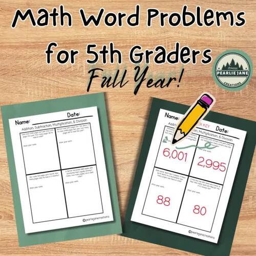 FULL YEAR Math Word Problems for 5th Graders by Pearlie Janes Creations