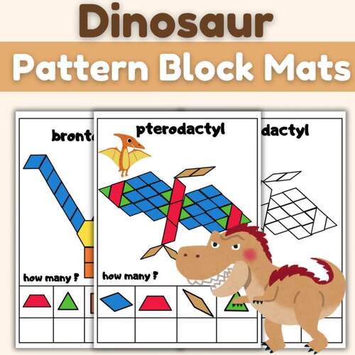 Dinosaur Pattern Block Mats worksheet and math activity -summer activity