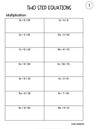 Two Step Equations Drill and Practice by Mrk Resources | TPT