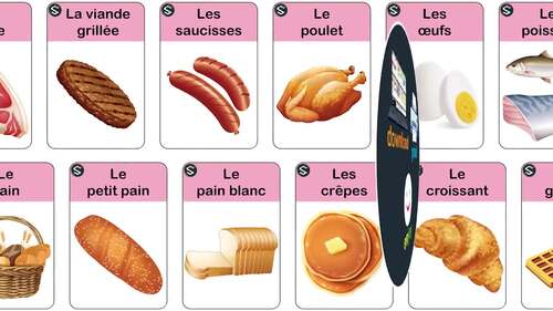 La Nourriture FRENCH "FOODS" Vocabulary Flash Cards, (9x6cm). 50 images