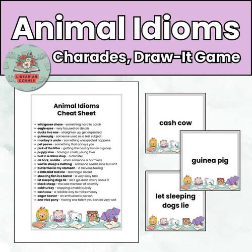 Animal Idioms, Charades Draw-It Card Game, Flashcards, Brain Break