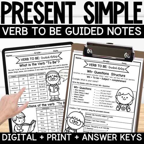Verb to be Present Simple Tense Guided Notes- Digital & Print For A1 ...