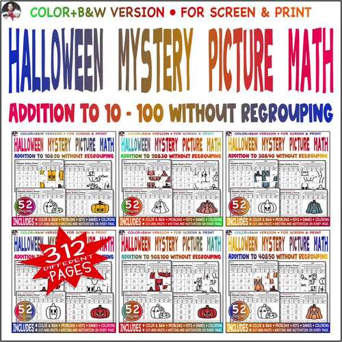 Addition 10 - 100 Without Regrouping | Number line | Halloween Mystery ...