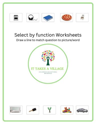 Function of objects WORKSHEETS, Draw a line to match question to answer