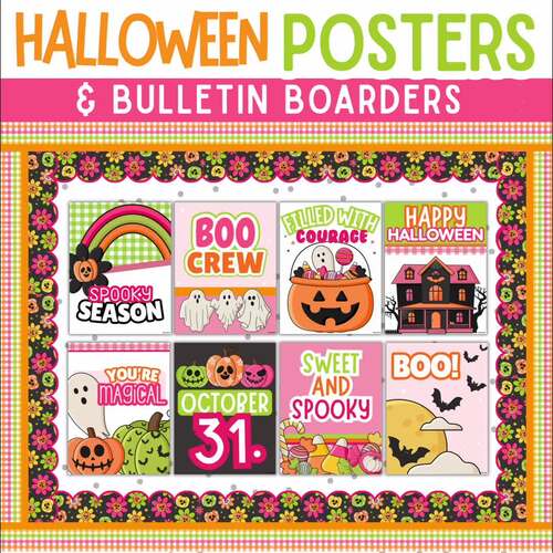 Editable Bright Halloween Classroom Posters & Bulletin Borders Decor