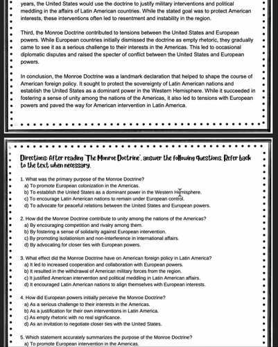 The Monroe Doctrine Reading Passage Worksheet | Comprehension & Writing ...