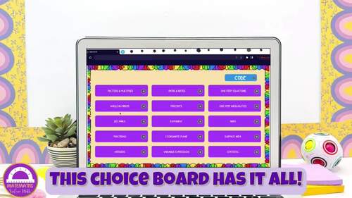 6th Grade Math Review Activities Digital Choice Board by Matemaths