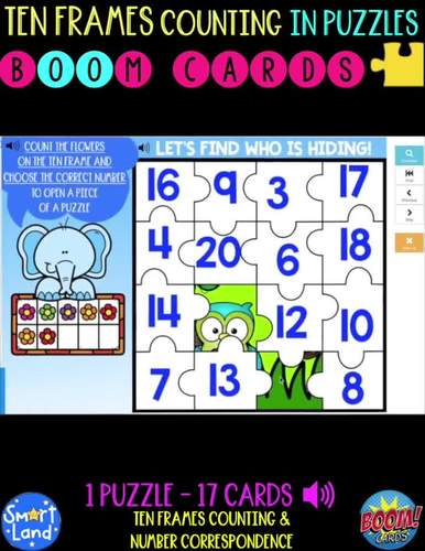 Ten Frames Counting 1-20 in Puzzles_Boom Cards™ by Smart Land Printables