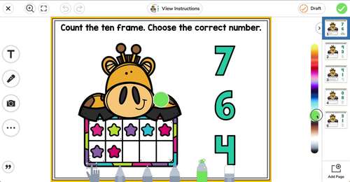 Counting Giraffe Ten Frames to 10 | Seesaw Activity by Keri Brown