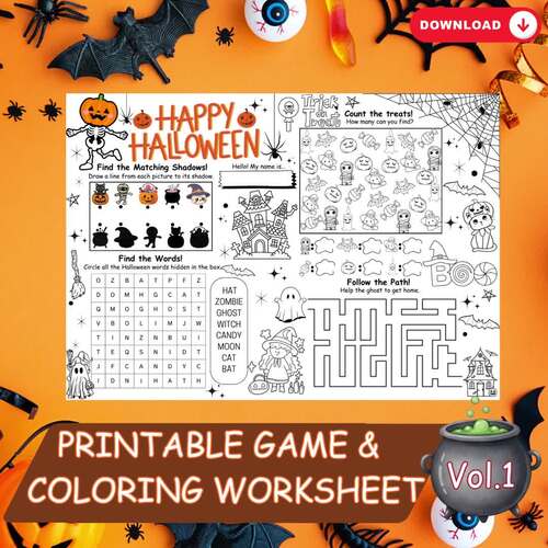 Halloween Activity Page for Kids Vol. 1 | Printable Games & Coloring ...