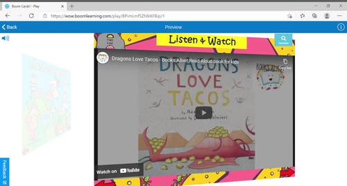 Dragons Love Taco's Book Buddy BOOM Cards by The Petite Speech Geek