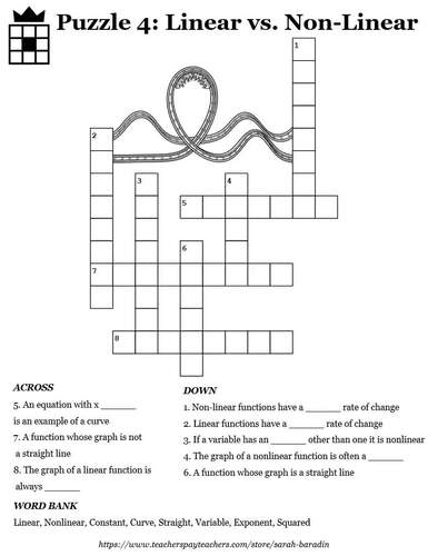 8th Grade Math Functions, Slope & Linear Graphs Crossword Puzzle With ...