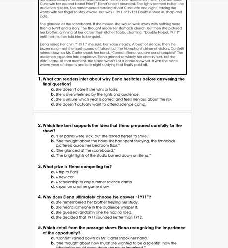 6th Grade Inferences/Text Evidence Quarterly Reading Assessments & Tracking