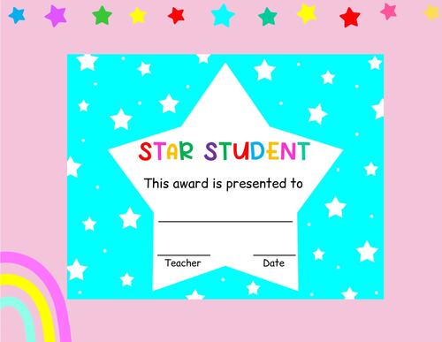 Printable Star Student Awards, Editable Colorful Star Student Certificate