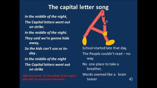 Capital letters.Humorous song in video with mp3s by Strike a chord